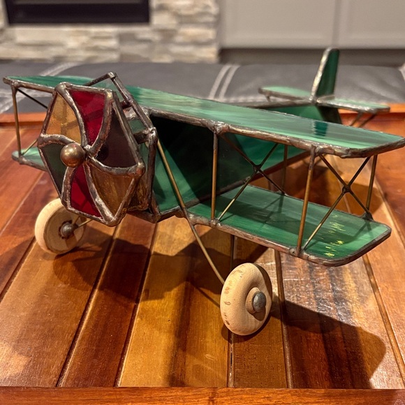 Accents | Vintage Kaleidoscope Leaded Stained Glass Biplane Airplane ...